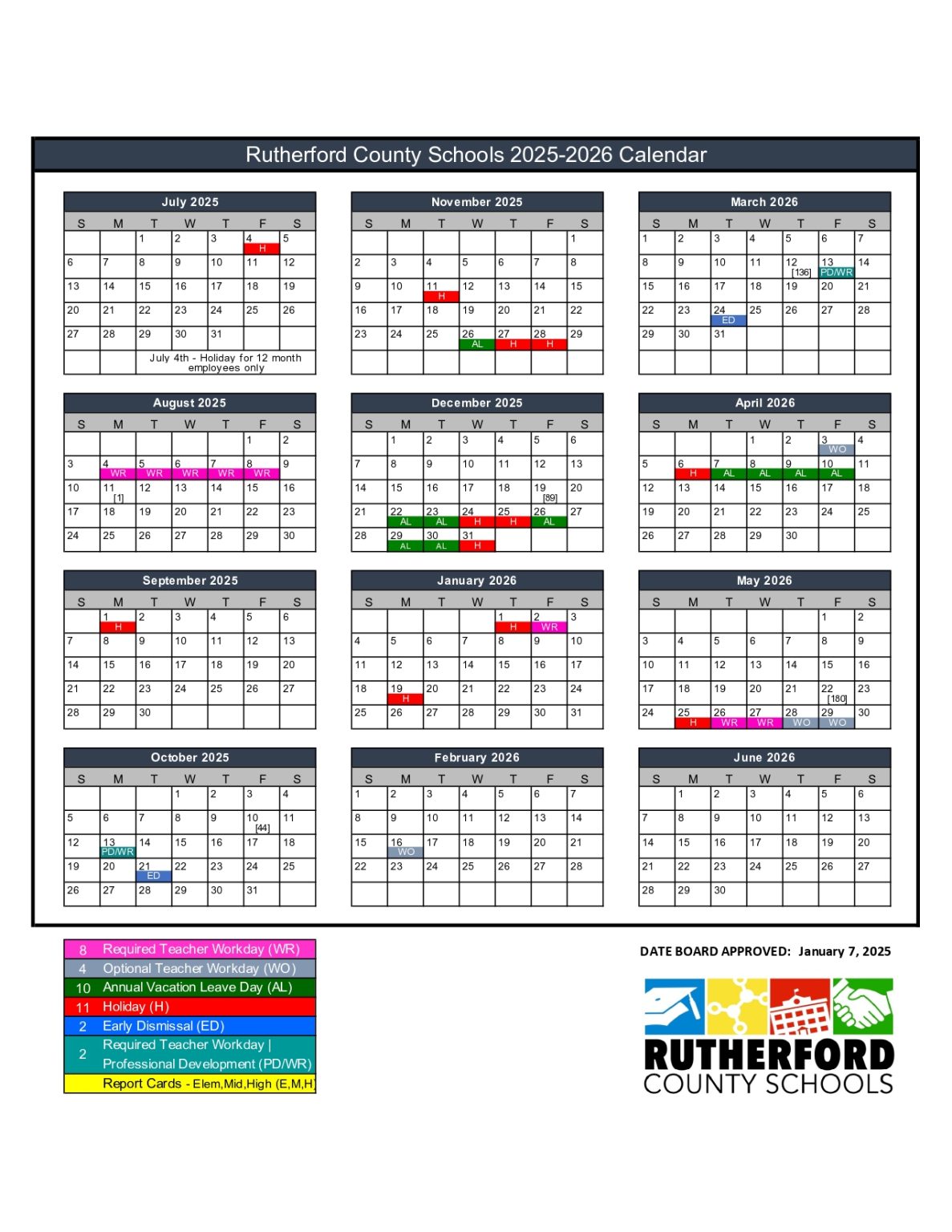 Rutherford County Schools Calendar 2026-2027 [Public School]