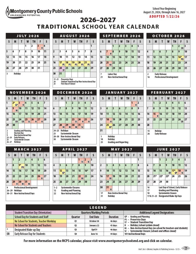 Montgomery County Public Schools Calendar 2026-2027 [PDF]